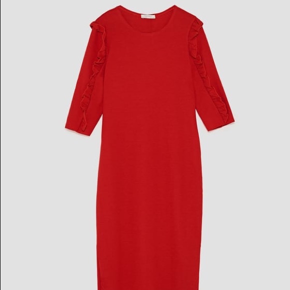 Zara | Dresses | Zara Red Dress With Ruffles Brand New | Poshmark